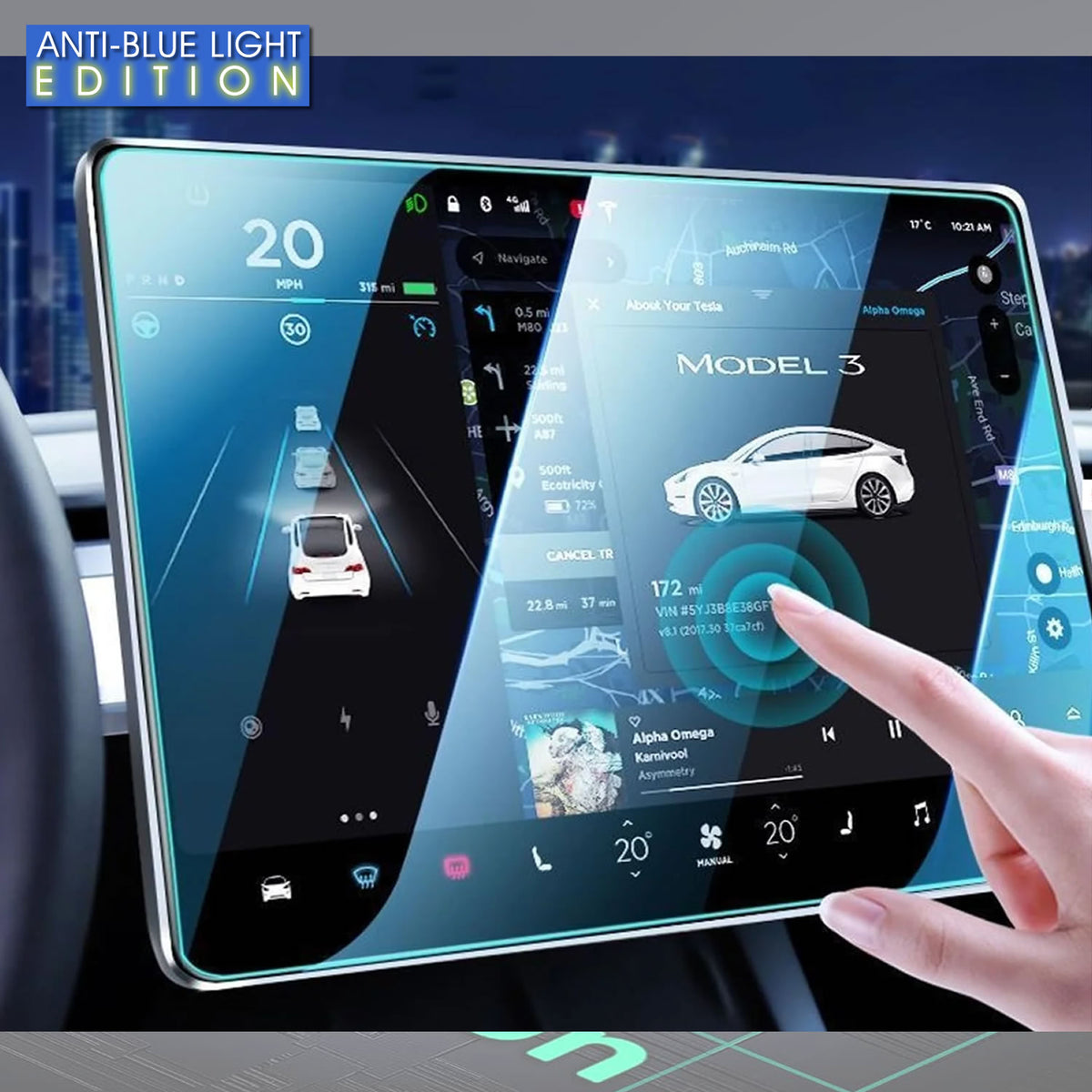 Tesla Model 3 Highland Bluelight Screen Protector 9H Tempered Glass Ac